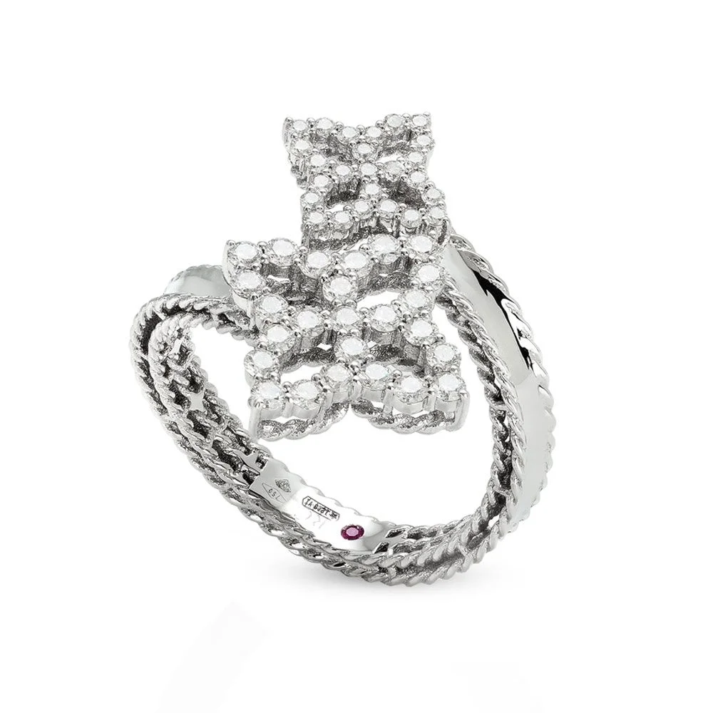 Contrariè Diamond Princess ring in 18kt white gold with diamonds