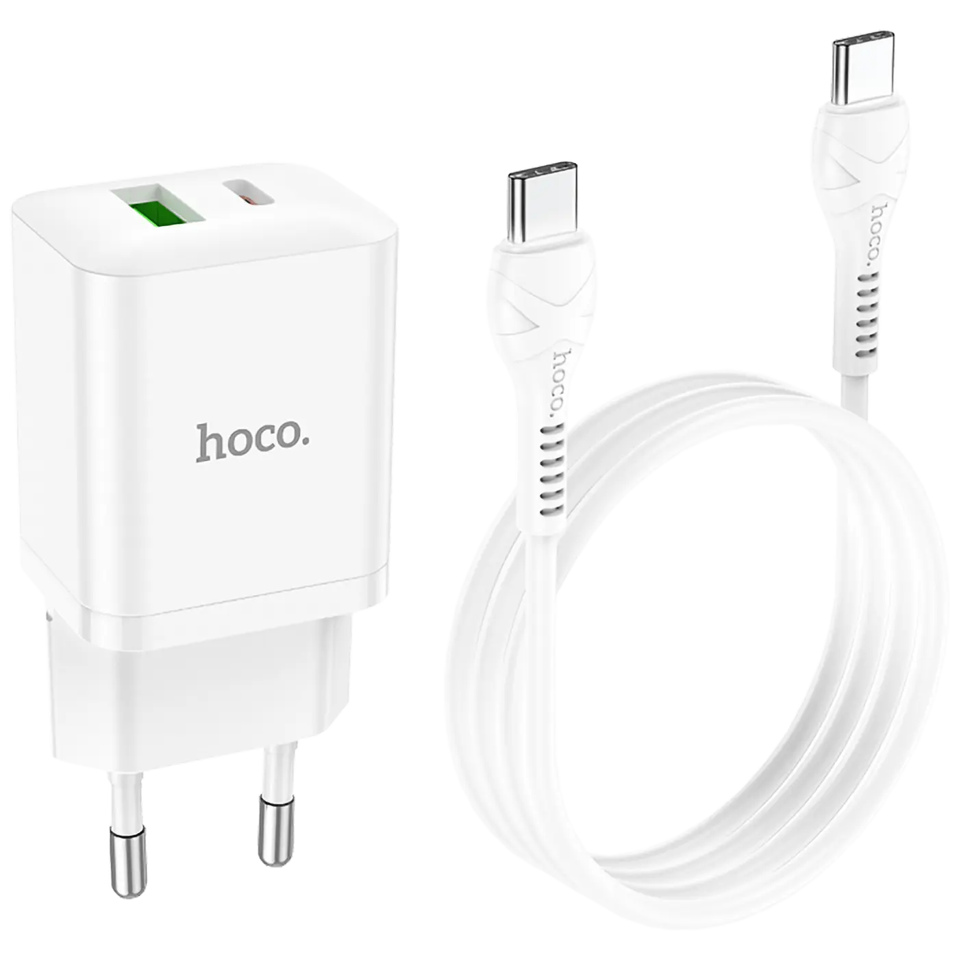 HOCO N28 Founder Punjač, Tip C na tip C, PD20W, QC3.0 18W, 1m, Beli