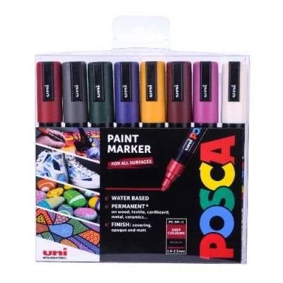 Markeri Posca Uni Set 8 - Deep Colours, Tamne Boje, 5M, 1.8-2.5 mm