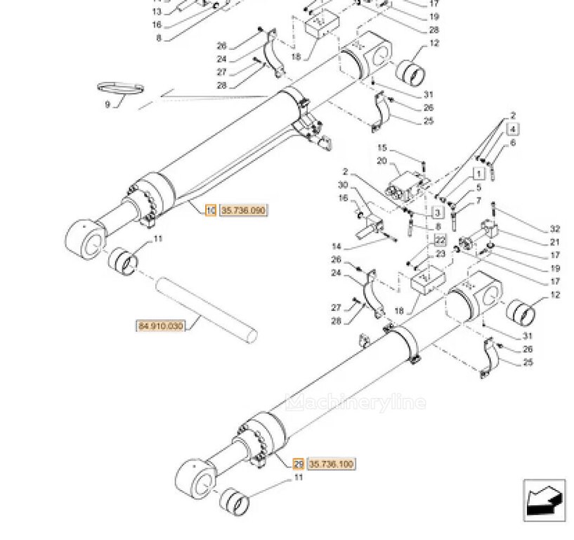 Case KWV13880 RH hidraulični cilindar za Case CX750D bagera