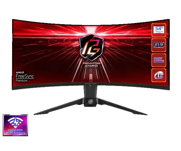 AS ROCK Zakrivljeni monitor Phantom PG34WQ15R2B, 34", 165Hz, 3440 x 1440, Crni