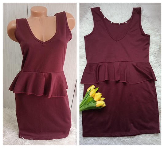 Bordo peplum haljina sa nitnama m/l