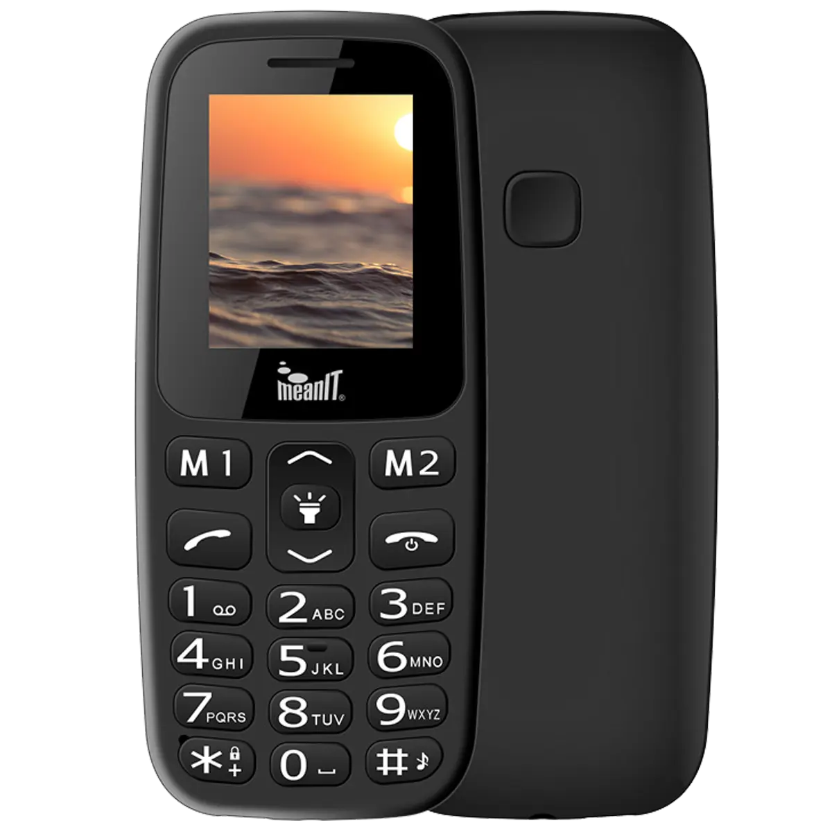 MEANIT Mobilni telefon, 1.77", Dual SIM, BT, SOS taster, crni