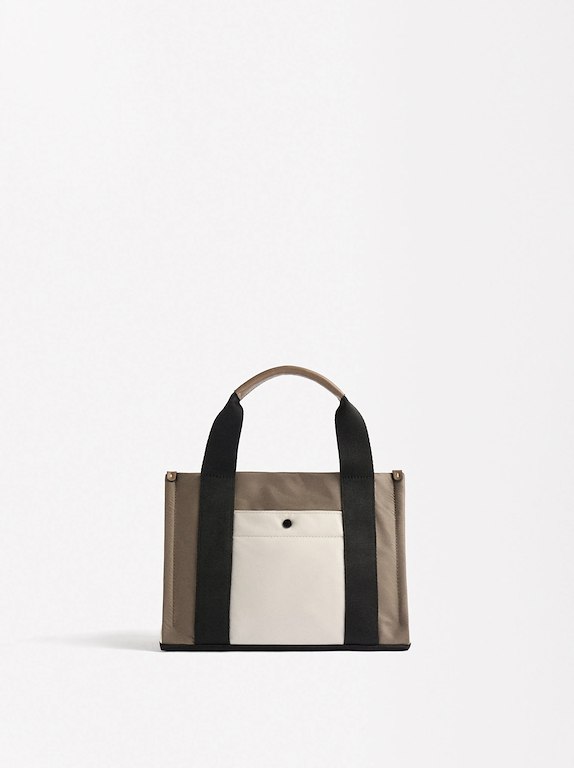 Nylon Tote Bag With Exterior Pocket