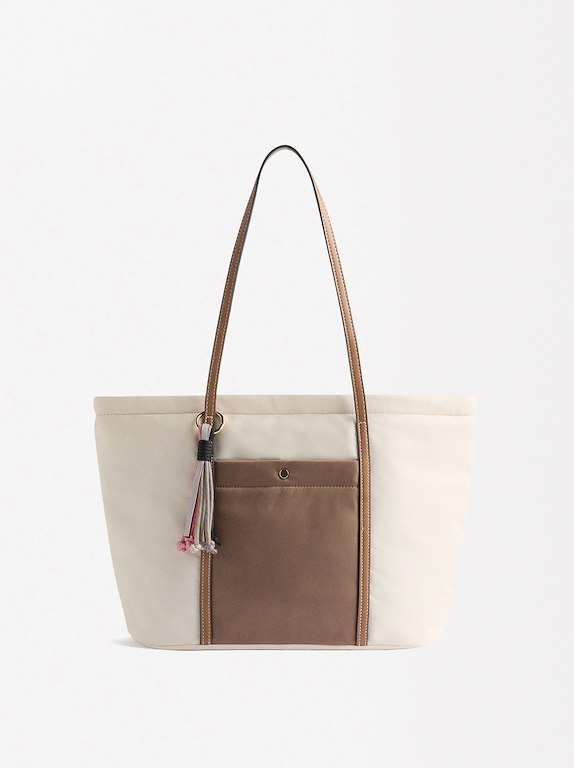 Nylon shopper bag with exterior pocket