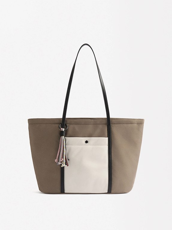 Nylon shopper bag with exterior pocket