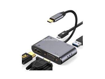 Adapter E-Green USB(C)-HDMI+VGA+USB3.0+USB(C)