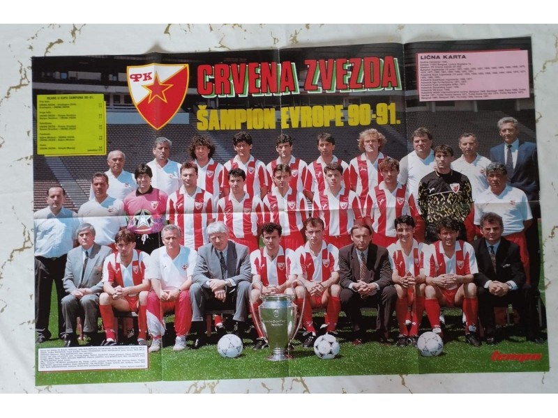 Fk Crvena Zvezda šampion Evrope 90-91 Tempo poster