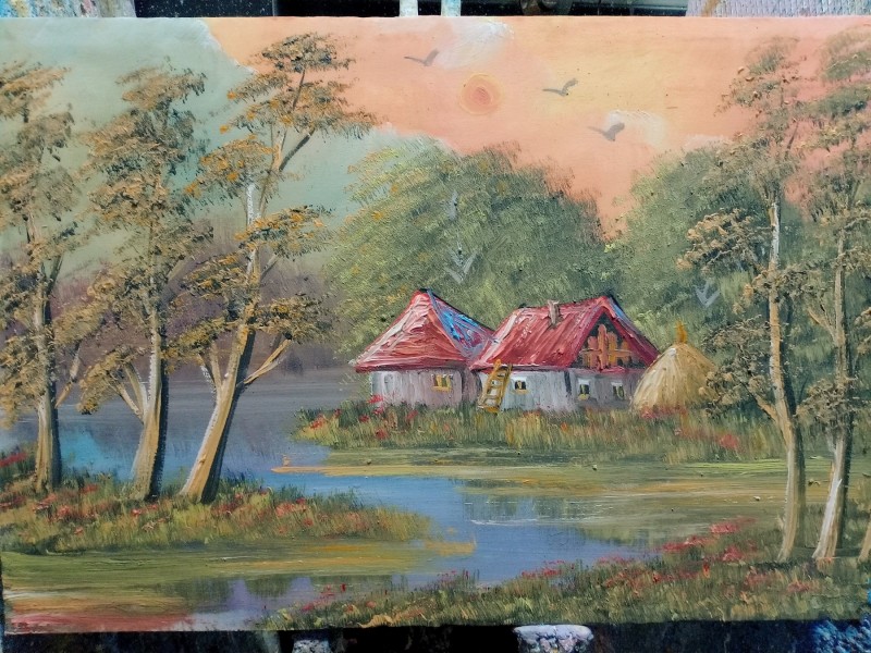 Selo kraj morave 70x50cm ulje na platnu