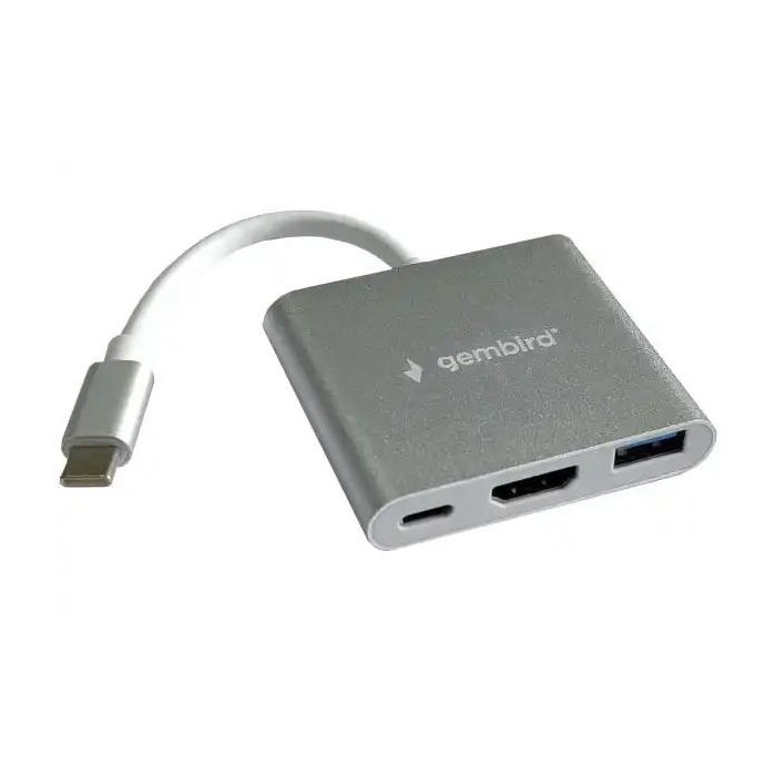 Adapter konverter Tip C-HDMI/USB 3.0/PD aluminium Gembird A-CM-HDMIF-02-SG