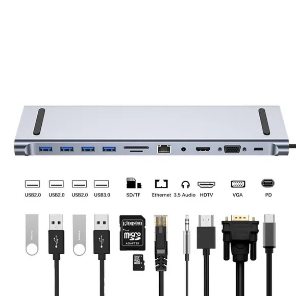 Linkom USB Hub Tip-C na 4 x USB + SD/micro + RJ-45 + HDMI + VGA + PD + Audio