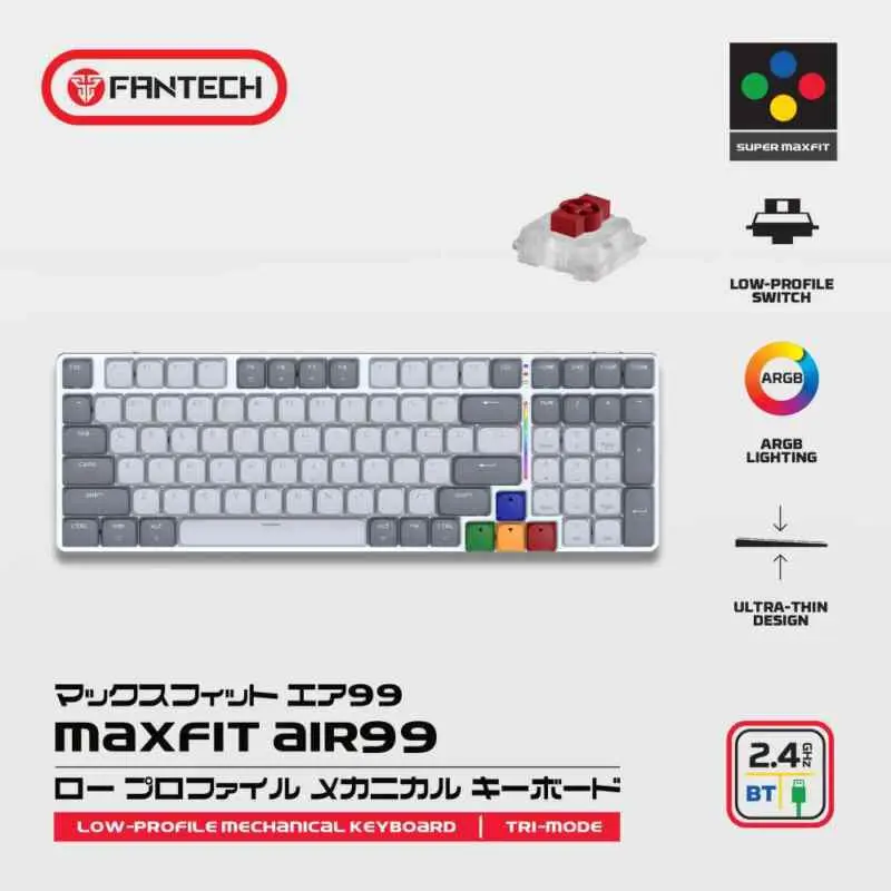 Tastatura Mehanicka Gaming Fantech MK916 RGB Maxfit AIR99 Bežični grey red switch