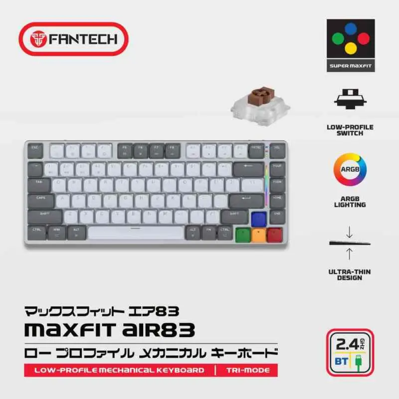 Tastatura Mehanicka Gaming Fantech MK915 RGB Maxfit AIR83 Bežični grey brown switch