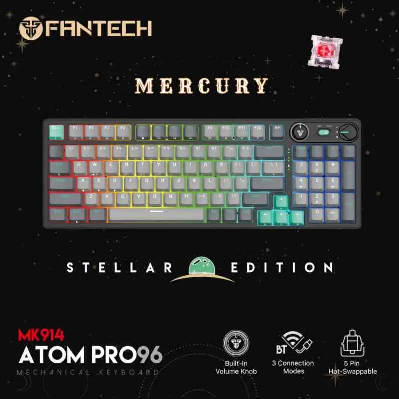 Tastatura Mehanicka Gaming Fantech MK914 RGB Atom PRO96 Bežični Mercury red switch