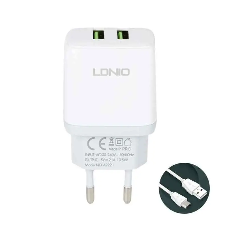 Kucni punjac LDNIO A2221 2xUSB,12W sa micro USB kablom beli