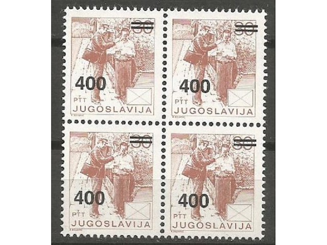 Poštanski saobraćaj 400/30 din 1989.,četverac,čisto