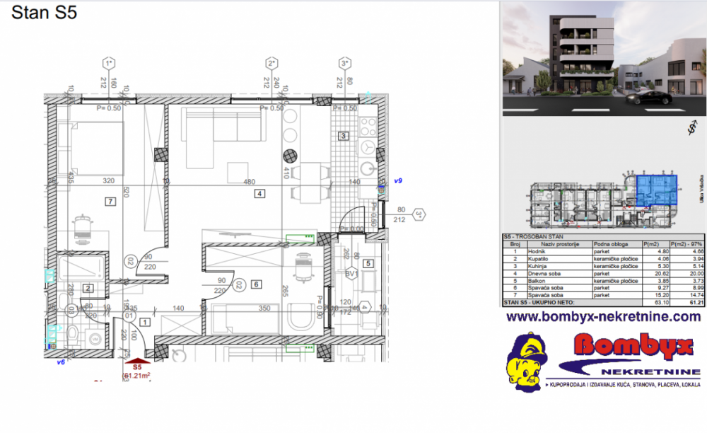 Dvoiposoban stan na prodaju, 61m2, 158.600€