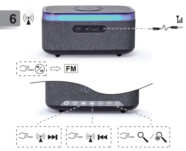 DAC-SPKBT-QC15-BK GEMBIRD DIGITALNI SAT+ALARM SA BEZICNIM PUNJENJEM TELEFONA 15W I ZVUCNIKOM, FM, BT