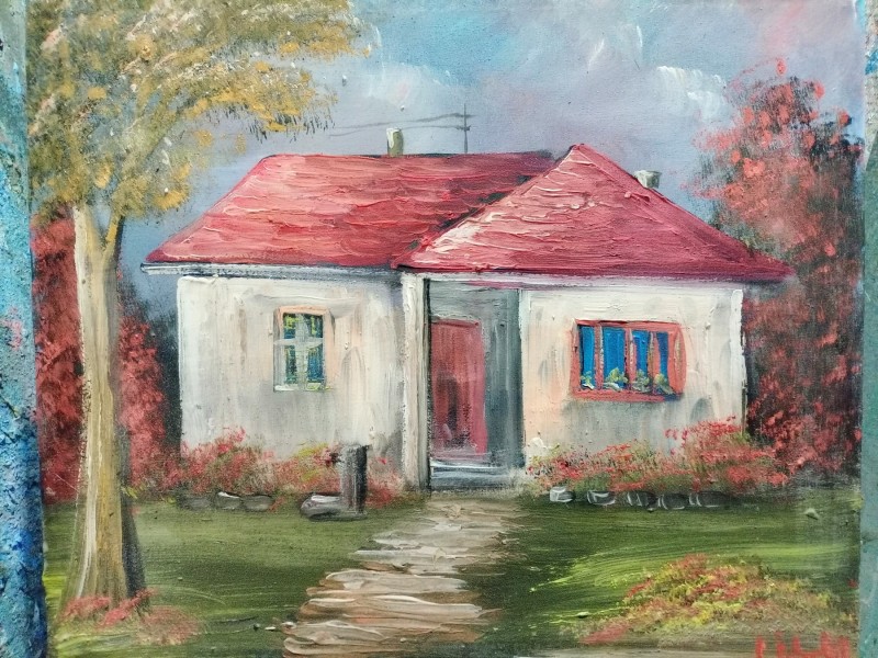 Stara seoska kuca 50x40cm ulje na platnu