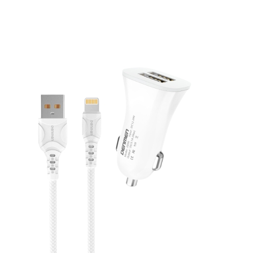 DENMEN DZ06L AUTO PUNJAČ 2XUSB FAST 3,1A + LIGHTNING KABL BELI