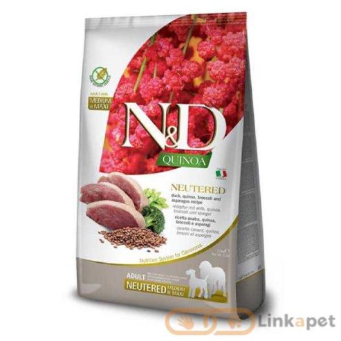 Farmina N&D Quinoa Dog Duck, Broccoli&Asparagus, Neutered Adult Medium Maxi – 2,5kg