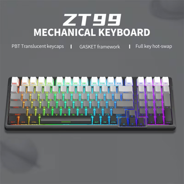 Mehanicka wireless tastatura ZIFRIEND ZT99 Pro sivo crna (sivi switch)