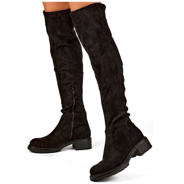 PRIMOHURT WOMEN'S BLACK SUEDE OVER-THE-KNEE BOOTS WITH A FLAT SOLE