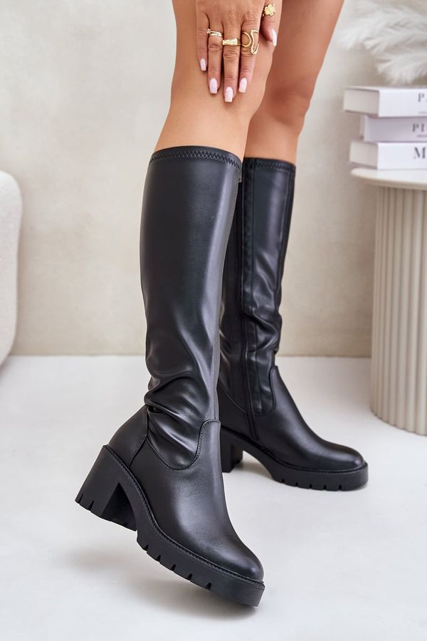 OVER-THE-KNEE BOOTS MADE OF ECO LEATHER ON HEEL VINCEZA BLACK