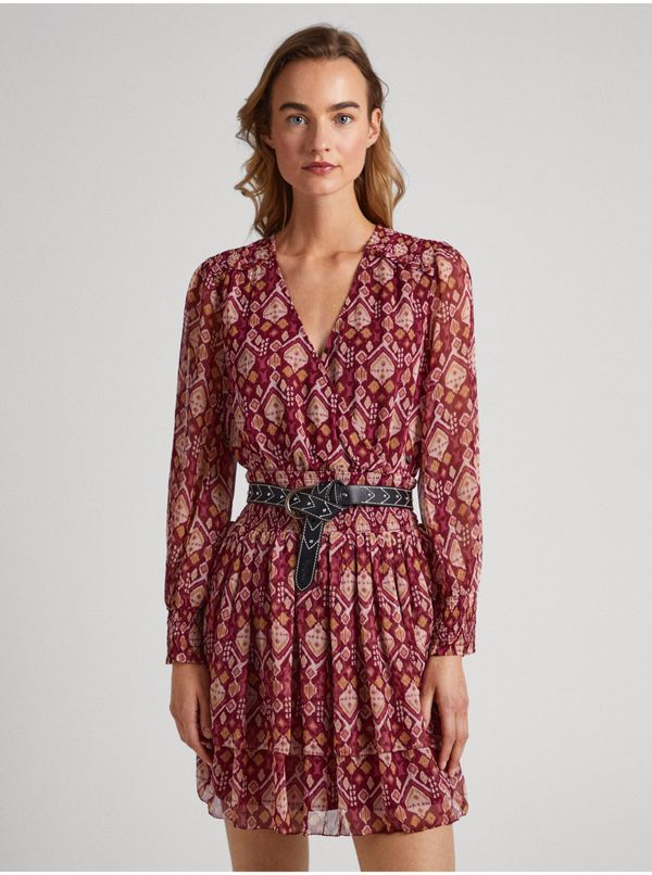 RED WOMEN'S PATTERNED DRESS PEPE JEANS GALA - WOMEN'S