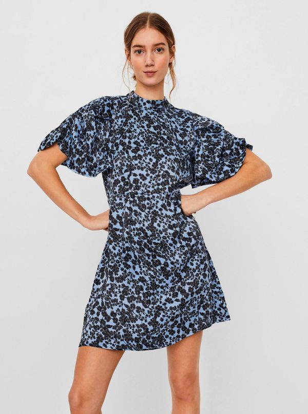 BLUE FLORAL DRESS WITH STAND-UP COLLAR VERO MODA-LYDIA - WOMEN'S