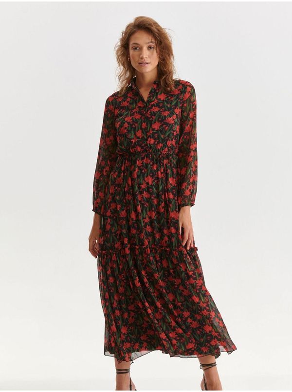 RED AND BLACK FLORAL SHIRT MAXI DRESS TOP SECRET - LADIES