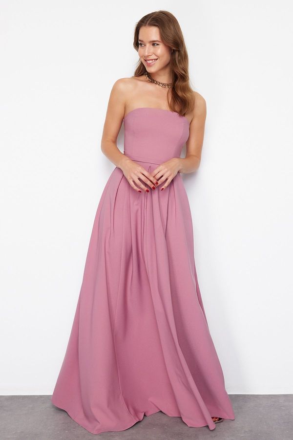 TRENDYOL DUSTY ROSE A-CUT STRAPLESS WOVEN LONG EVENING DRESS