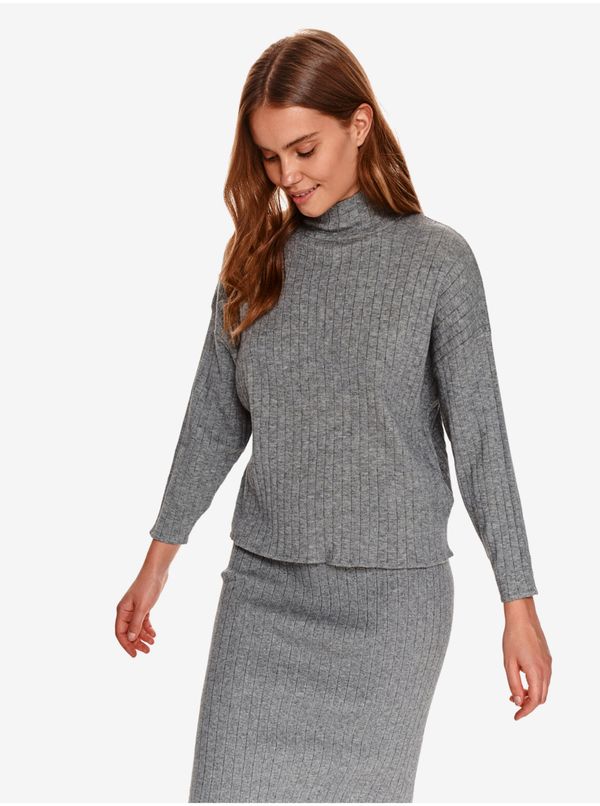 WOMEN'S GREY RIBBED SWEATER WITH STAND-UP COLLAR TOP SECRET - WOMEN