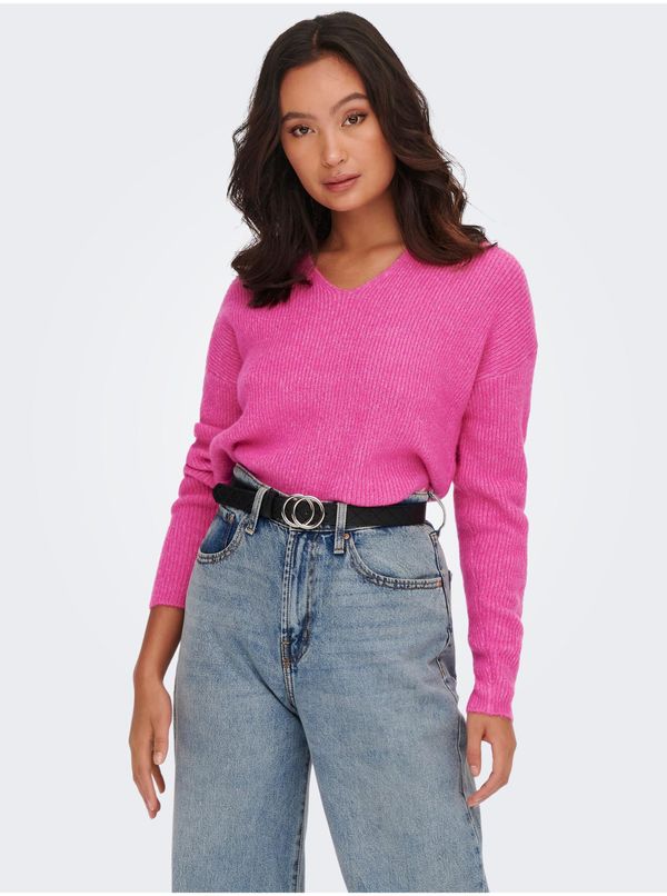 PINK WOMENS RIB SWEATER ONLY CAMILLA - WOMEN