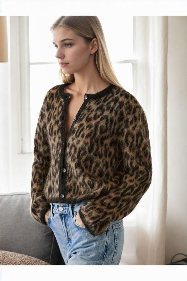 61353 DEWBERRY LEOPARD PATTERNED CARDIGAN-COFFEE