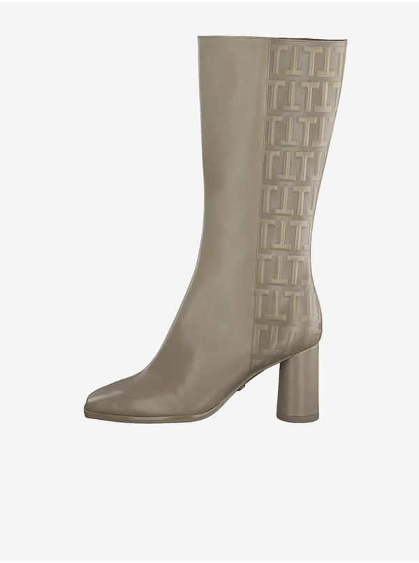 BEIGE LEATHER HIGH HEEL BOOTS TAMARIS - WOMEN