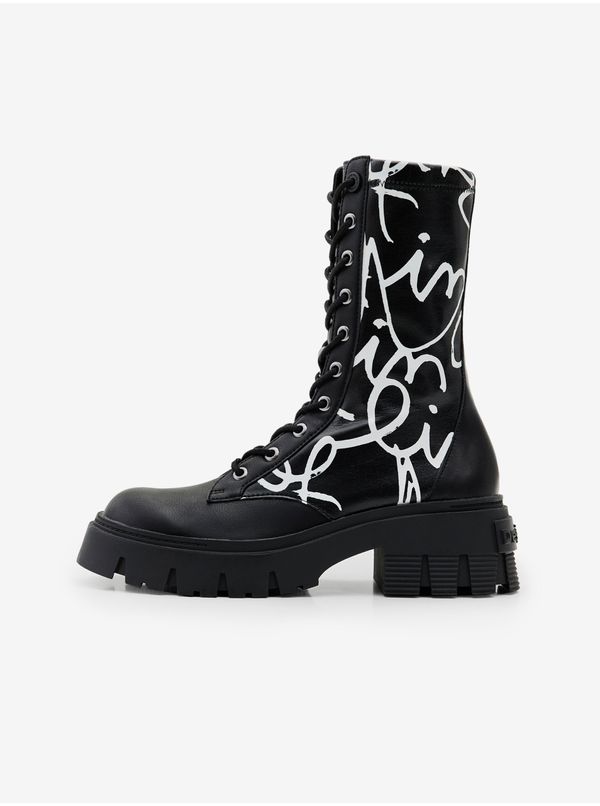 BLACK DESIGUAL BASE STRETCH LETTERING BLACK WOMENS PATTERNED SHOES - WOMEN
