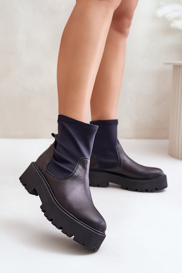 ZAZOO 2947 SLIP-ON WOMEN'S BOOTS MADE OF NATURAL LEATHER BLACK