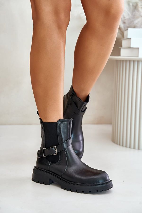 LEATHER INSULATED ANKLE BOOTS WITH STRAP BLACK SERGIO LEONE