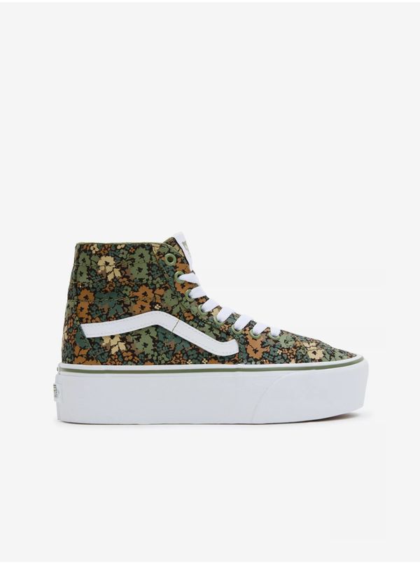 GREEN-BROWN WOMEN'S ANKLE FLORAL SNEAKERS VANS SK8-HI TAPERED - WOMEN