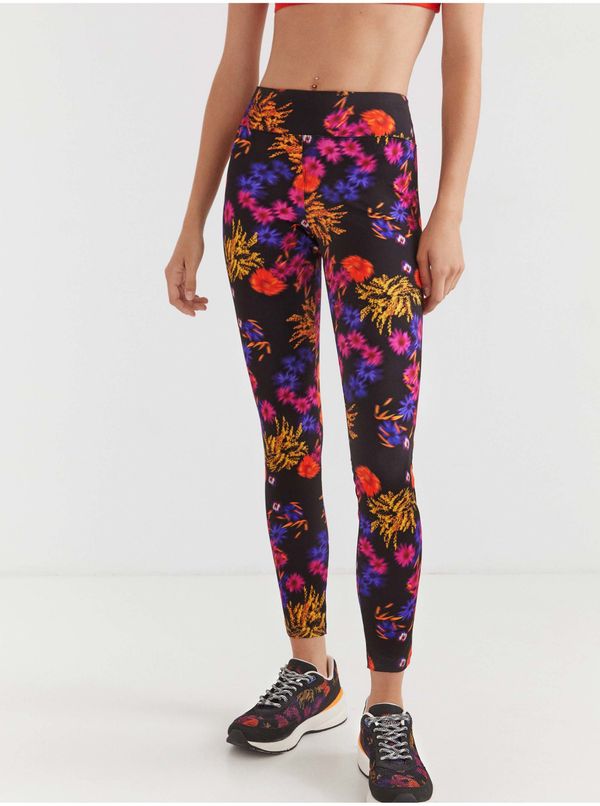 BLACK WOMENS FLORAL SPORTS LEGGINGS DESIGUAL RUN - WOMEN