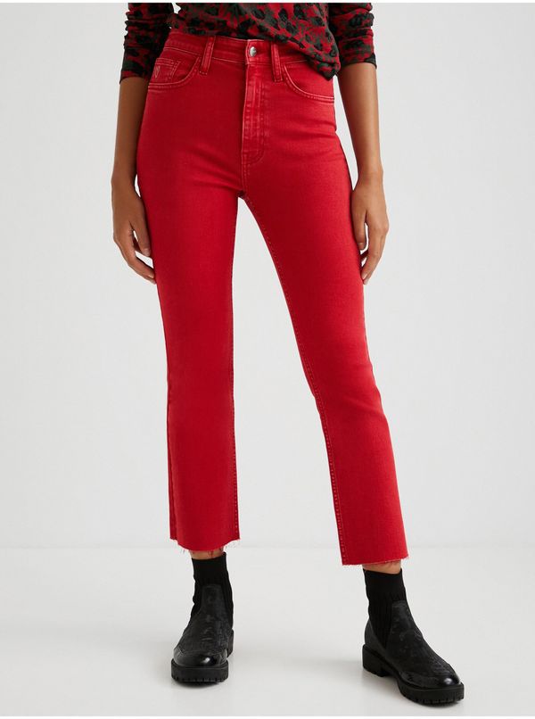 RED WOMEN'S CROPPED BOOTCUT JEANS DESIGUAL LAINTA - WOMEN