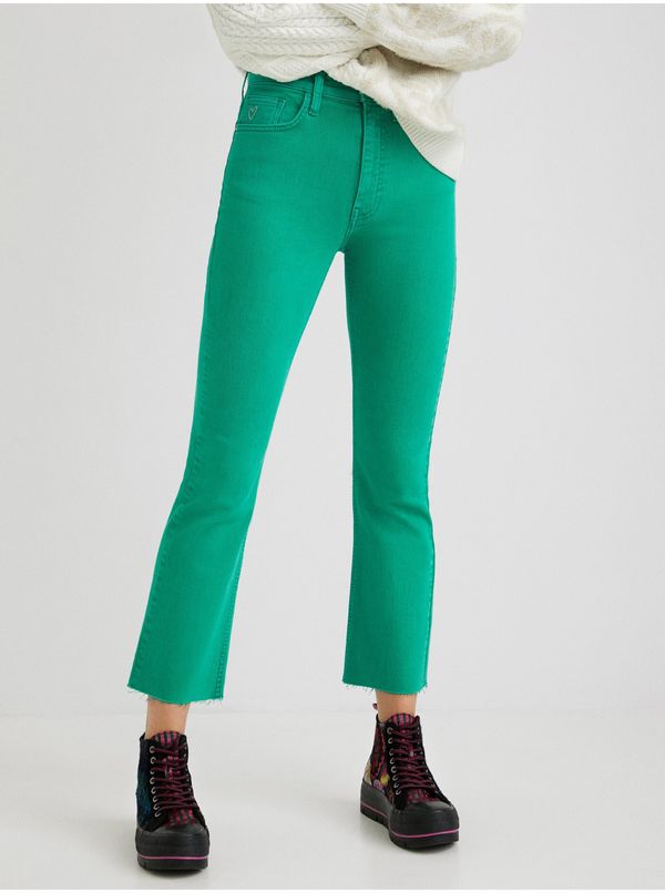 DESIGUAL LAINTA GREEN WOMEN'S CROPPED BOOTCUT JEANS - WOMEN