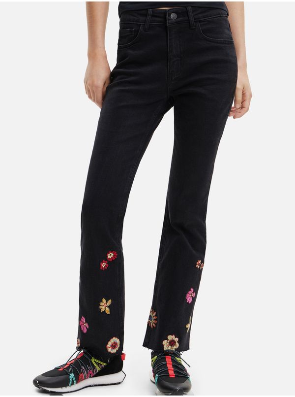 BLACK WOMEN FLORAL STRAIGHT FIT JEANS DESIGUAL NICOLE - WOMEN