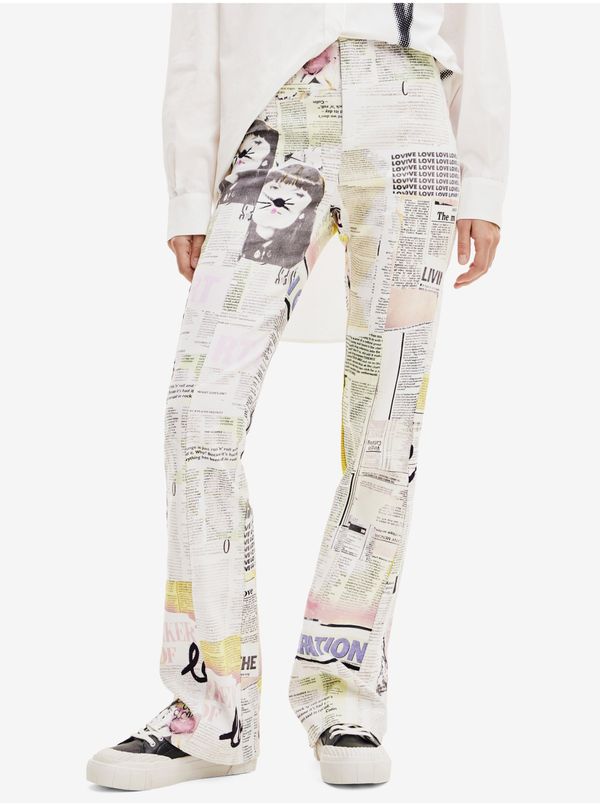 WHITE WOMEN'S PATTERNED TROUSERS DESIGUAL NICOLE - WOMEN'S