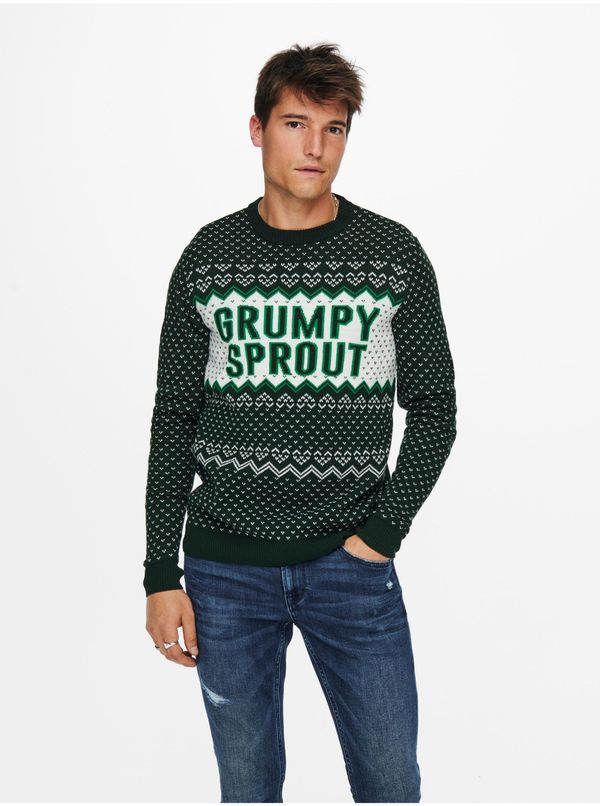 DARK GREEN CHRISTMAS SWEATER ONLY & SONS X-MAS - MEN