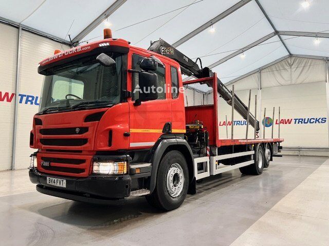 Scania P280 6x2 Rear Lift Flatbed with Crane kamion za prevoz drva