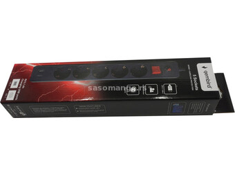 SPG5-B-10(3G1.5)**Gembird produzni kabl sa zastitom i 5 uticnica, 5V/3.1A USB-A+C 16A/3500W 3m Black