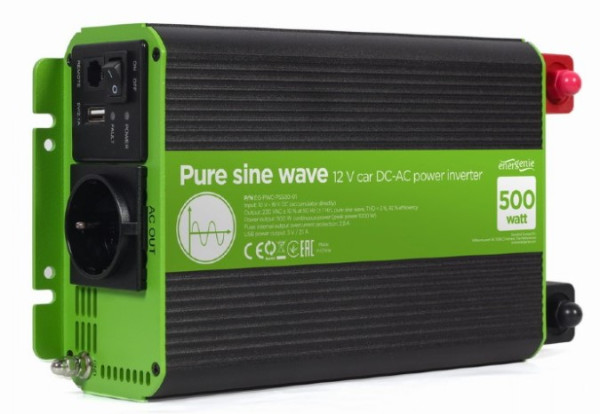 EG-PWC-PS500-01 Gembird 12V Cist sinusni auto inverter DC/AC 500W + USB port, 1,95KG