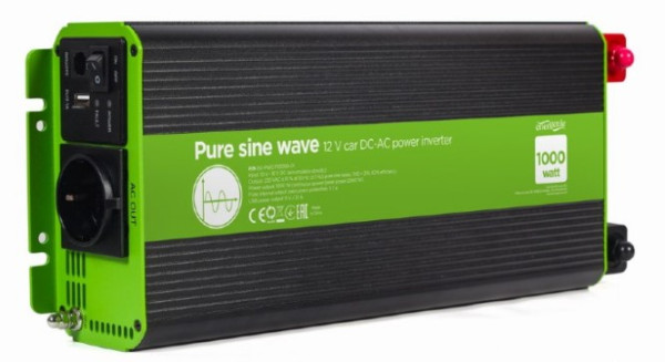 EG-PWC-PS1000-01 Gembird 12V Cist sinusni inverter DC/AC 1000W + USB port, 2,7KG